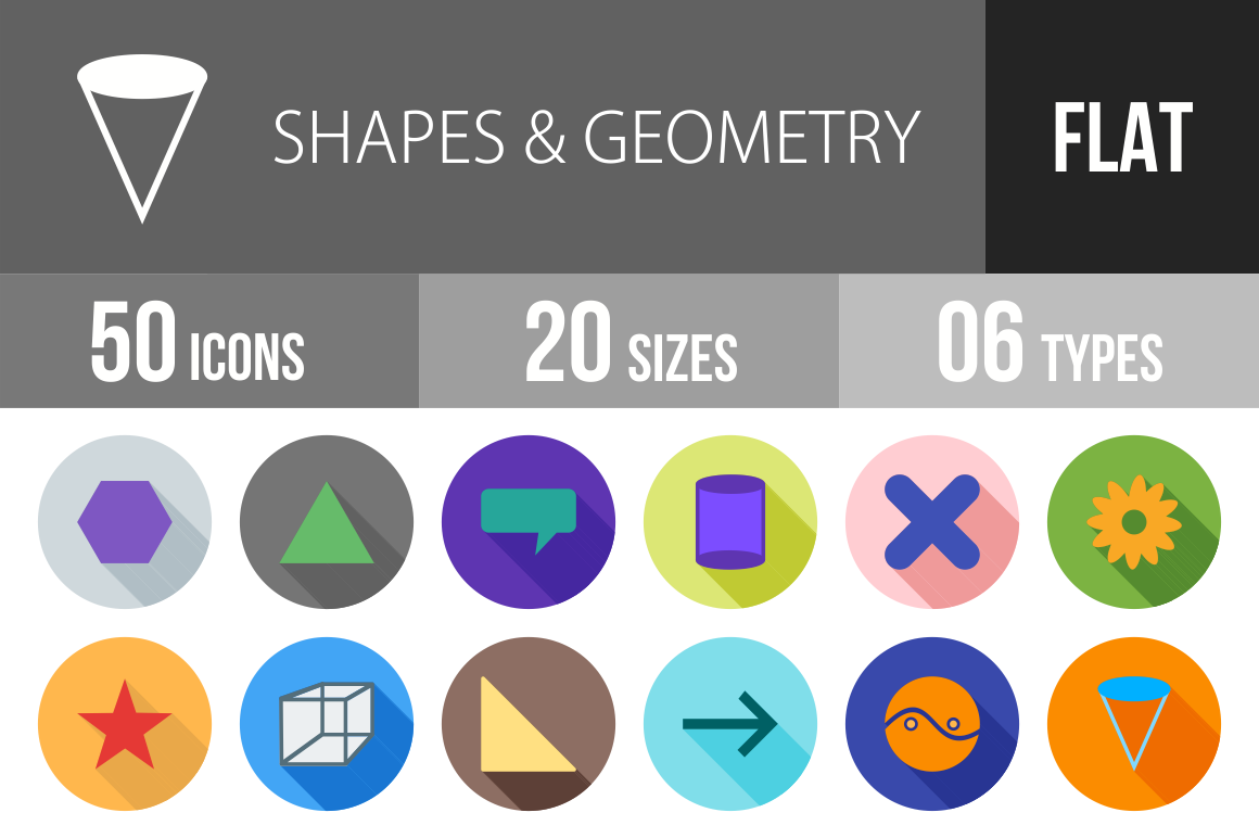 50 Shapes & Geometry Flat Shadowed, an Outline Icon by IconBunny ...