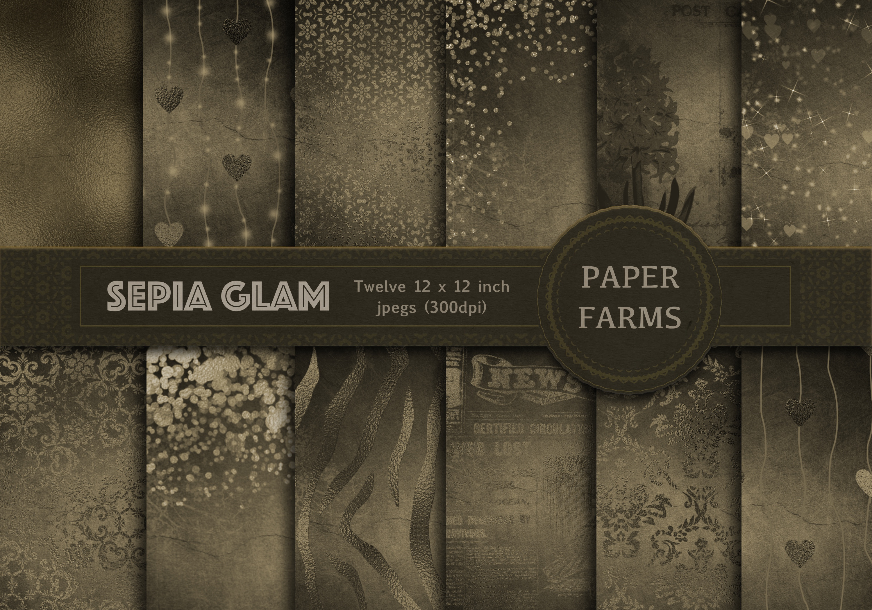 Sepia Glam digital paper, a Pattern Graphic by Paper Farms