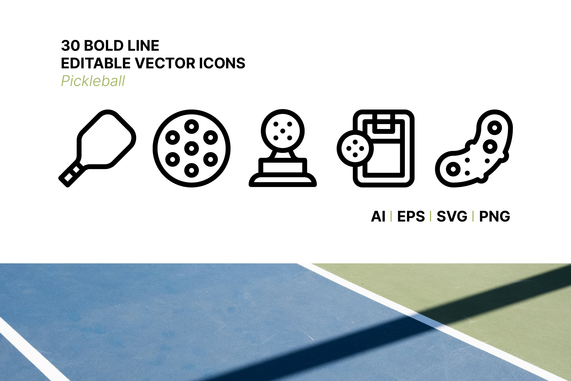 30 Pickleball Icons, an Outline Icon by Side Project