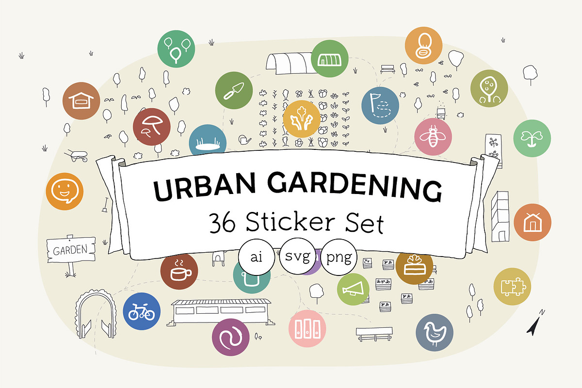 Urban Gardening 36 Sticker Set