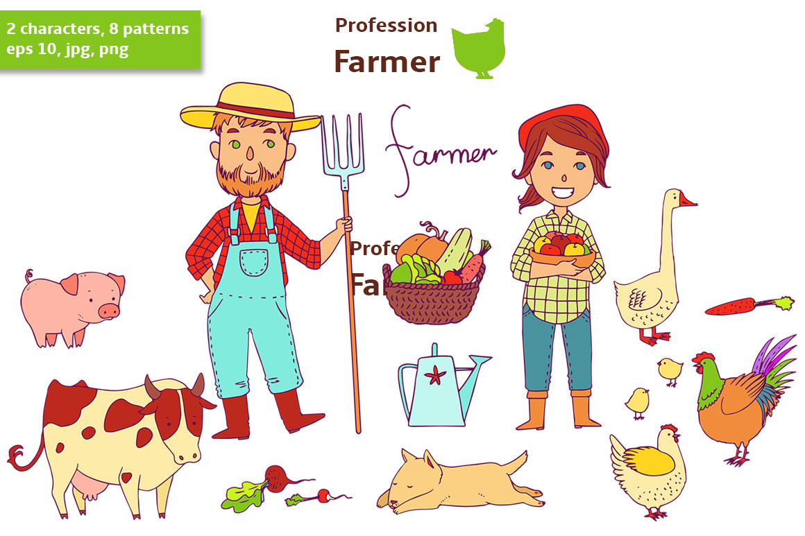 Profession. Farmer., an Animal Illustration by Anastasia