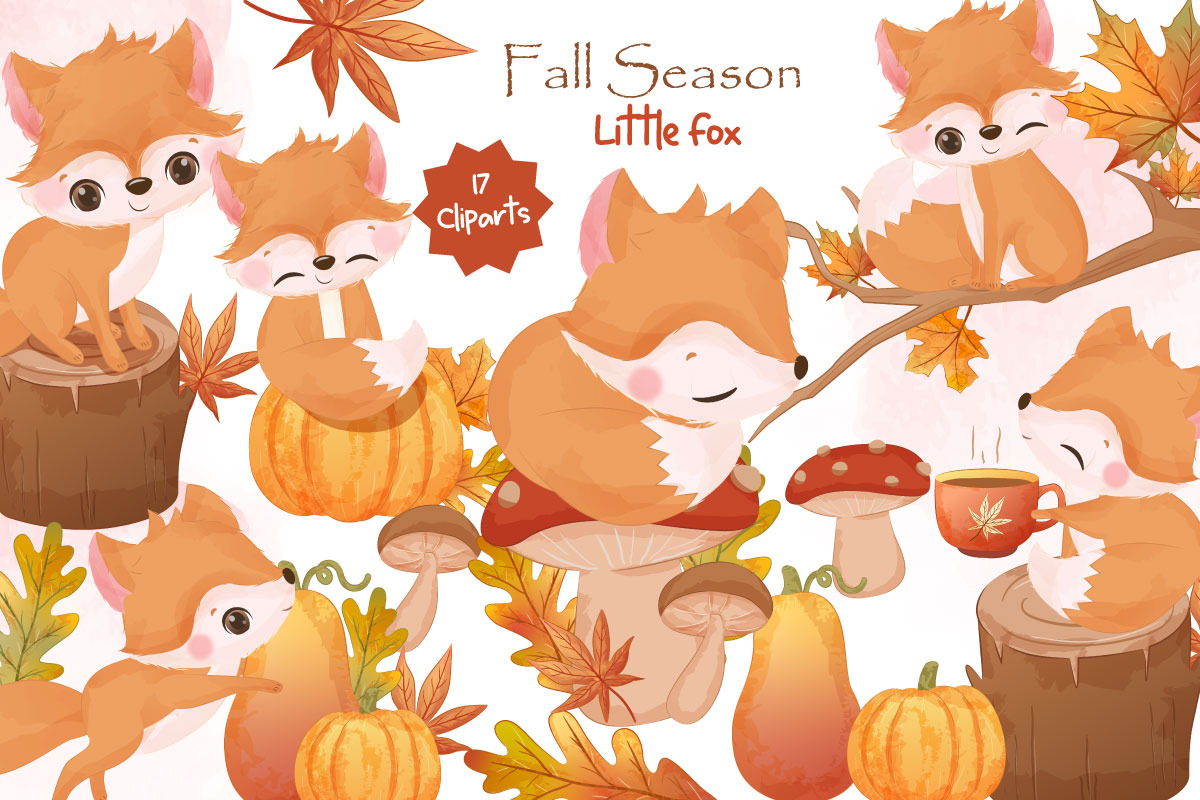 Autumn Series Little Fox Clipart Set | Creative Market