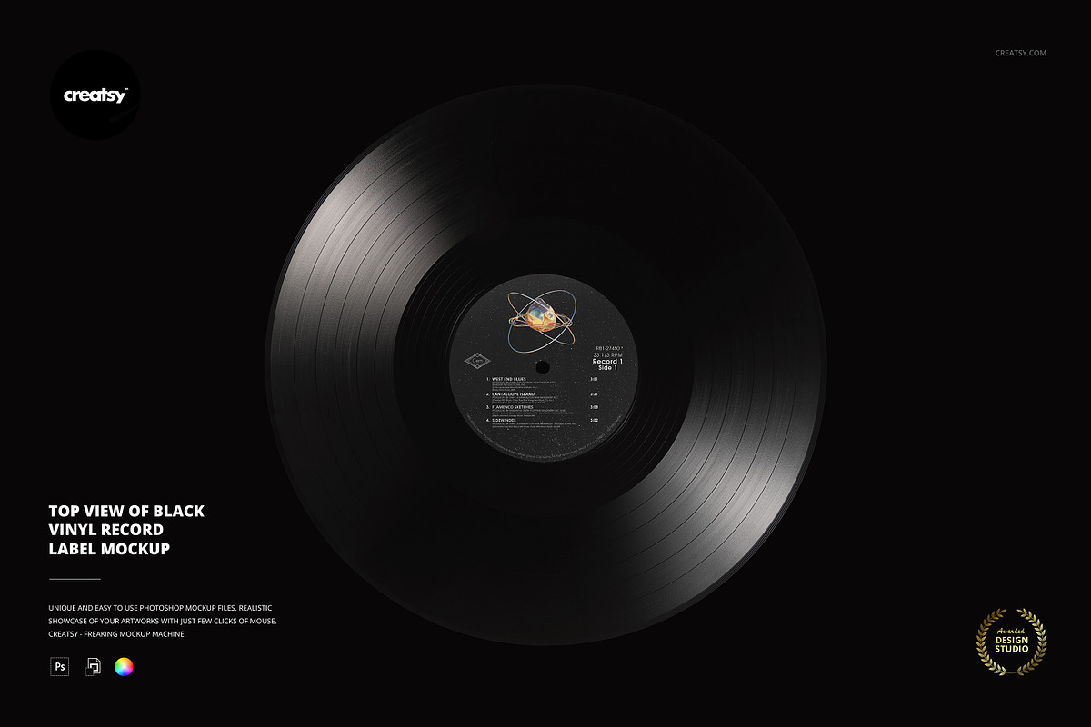 Black Vinyl Record Label Mockup, a Merchandise Mockup by creatsy5 ...