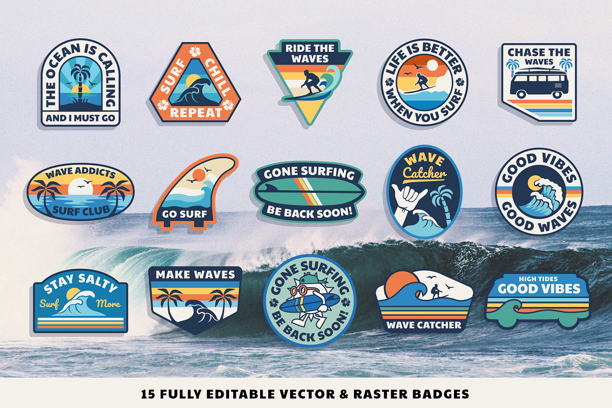 Surfing Design Pack, an Illustration by cd-design.co