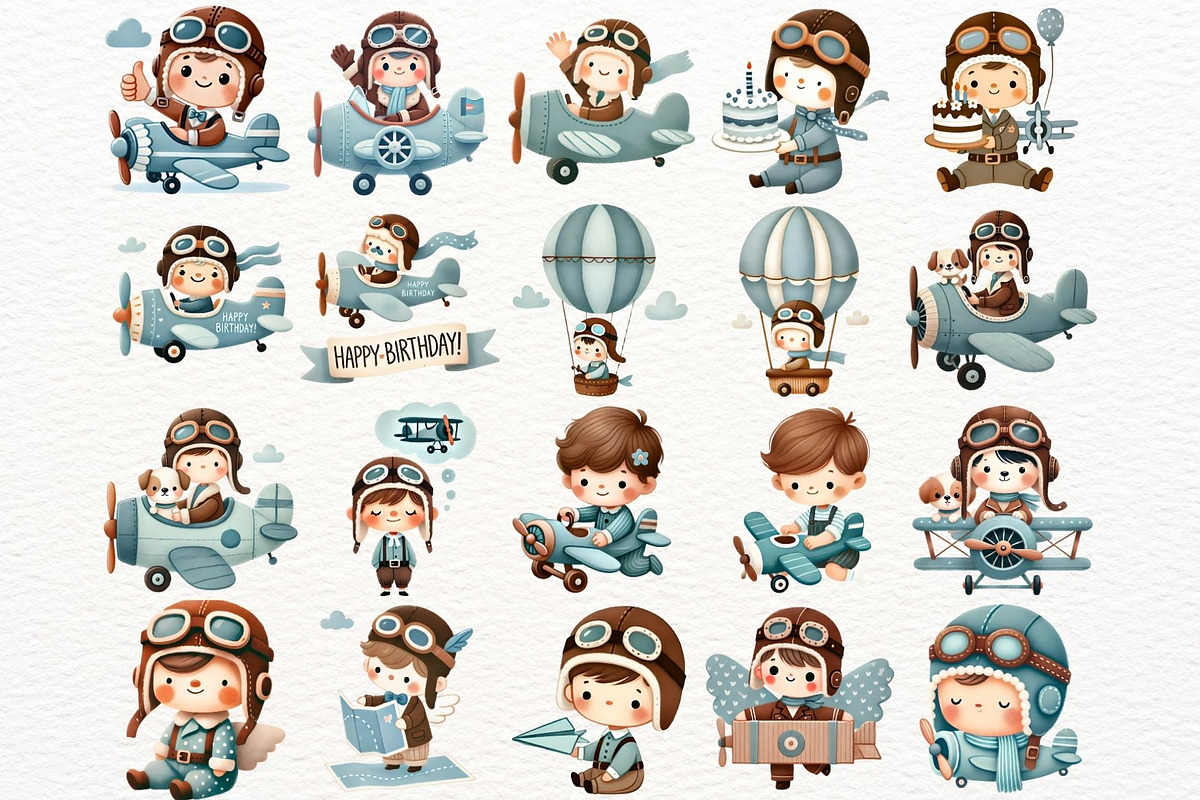 Cute Aviator Watercolor Clipart PNG, a Person Illustration by Nicolle's ...