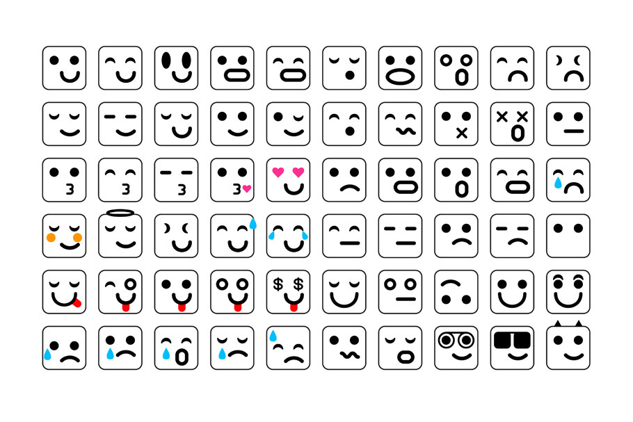 vector black Set smile icons emoji | Background Graphics ~ Creative Market
