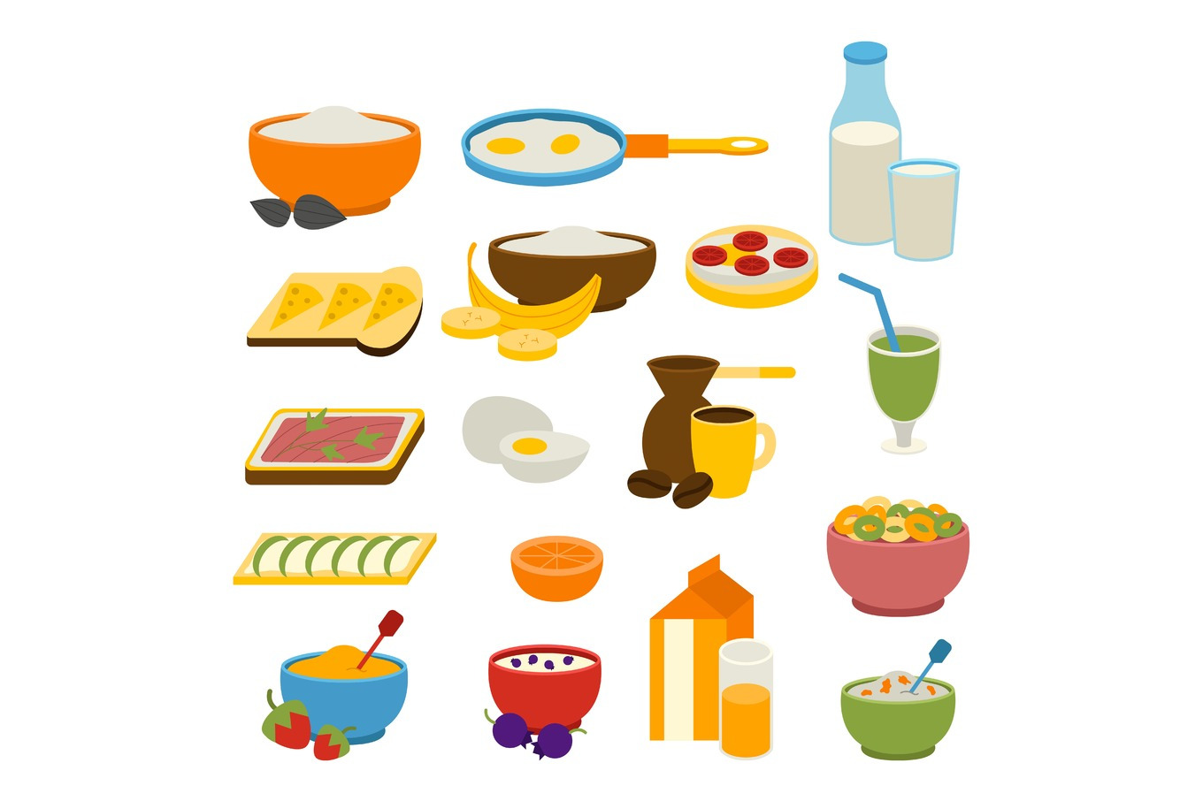 Healthy breakfast vector set., a Food Illustration by KitVector ...