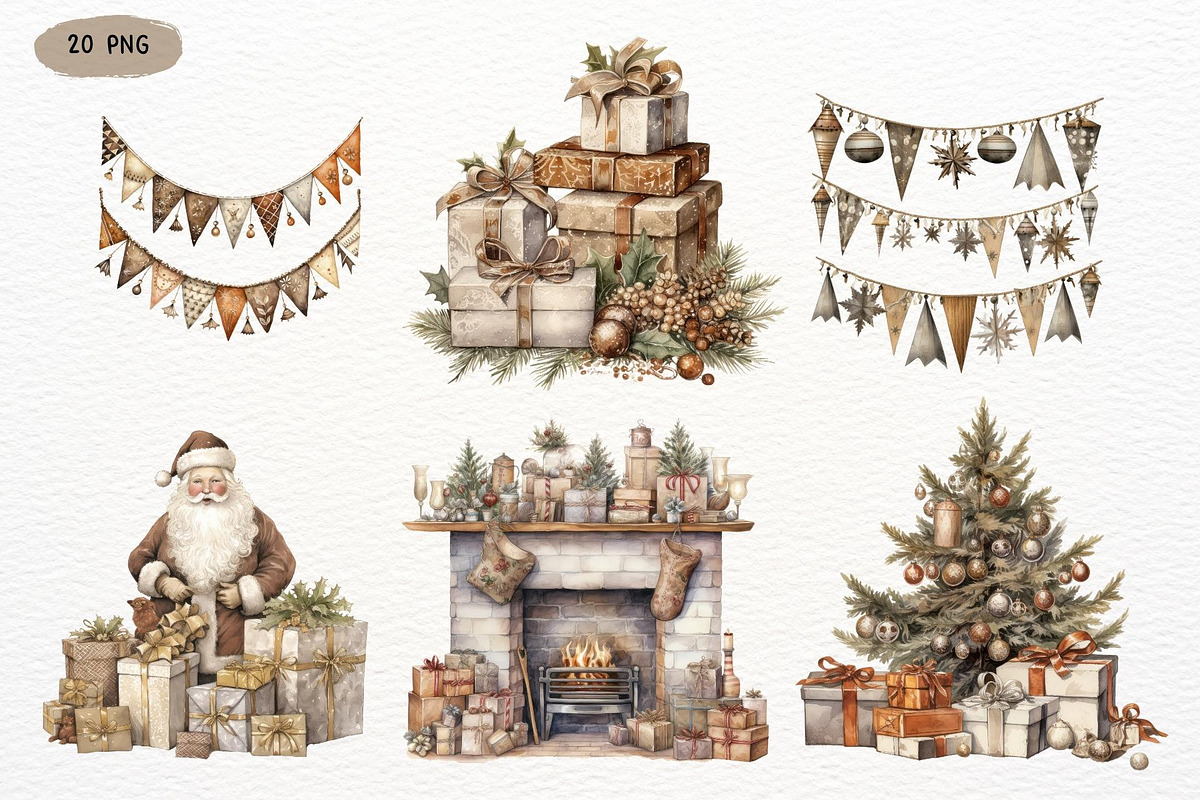 Rustic Christmas Watercolor Clipart, a Seasonal Illustration by Maysa ...