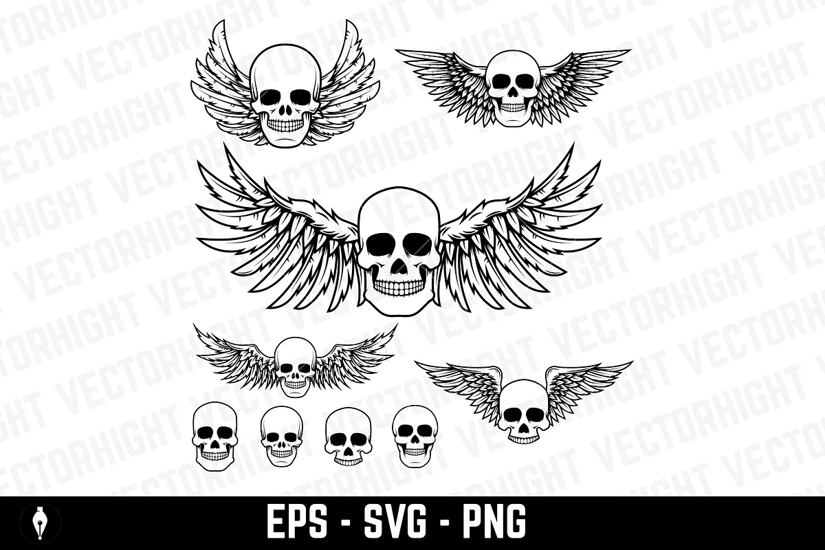Set of the winged skulls. Design, an Object Illustration by Vectorhight ...