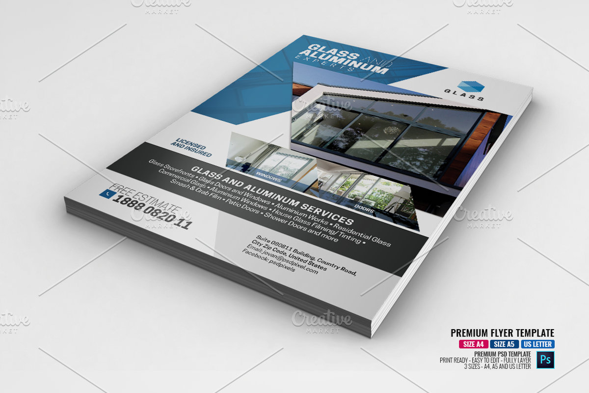 Glass and Aluminum Works Experts, a Flyer Template by PSDPixel
