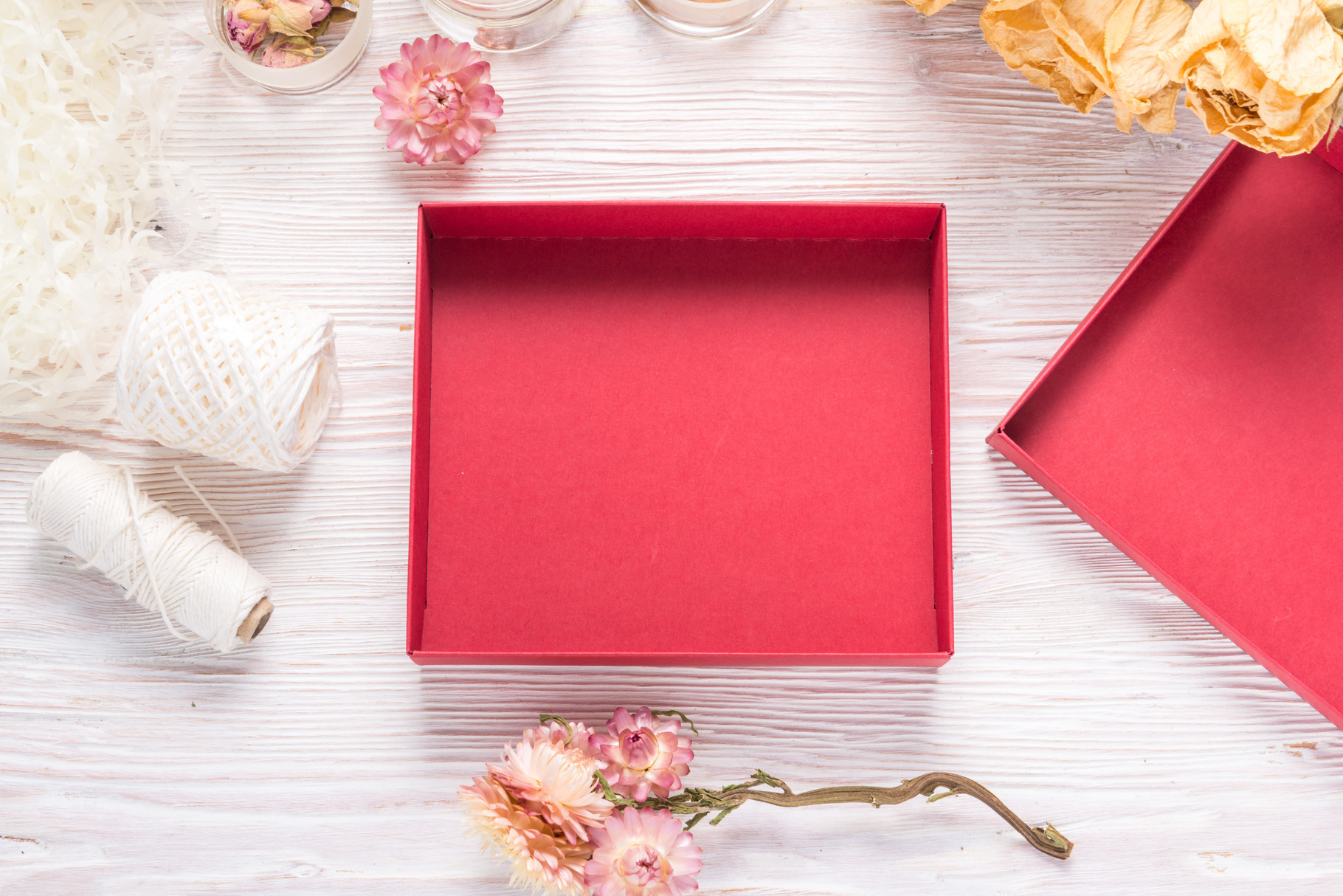 Top view inside of red carton box o featuring birthday, blank, and box ...