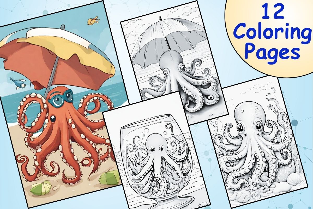 Realistic Octopus Coloring Pages, an Illustration by Catchy Ideaz