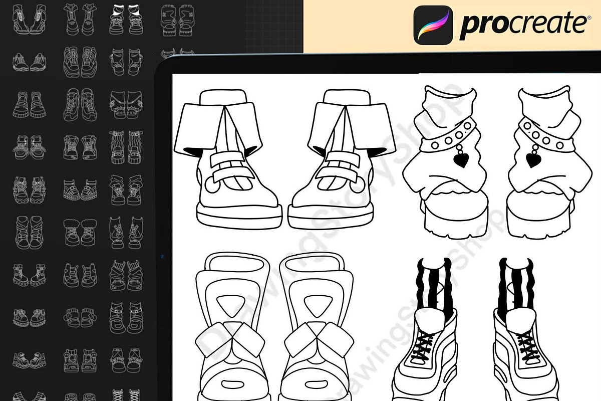 100 Procreate Chibi Shoes Stamp, a Brush Add-On by DrawingStoryShop