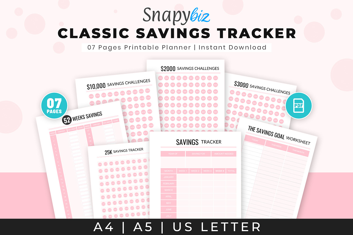 Savings Log printable planner