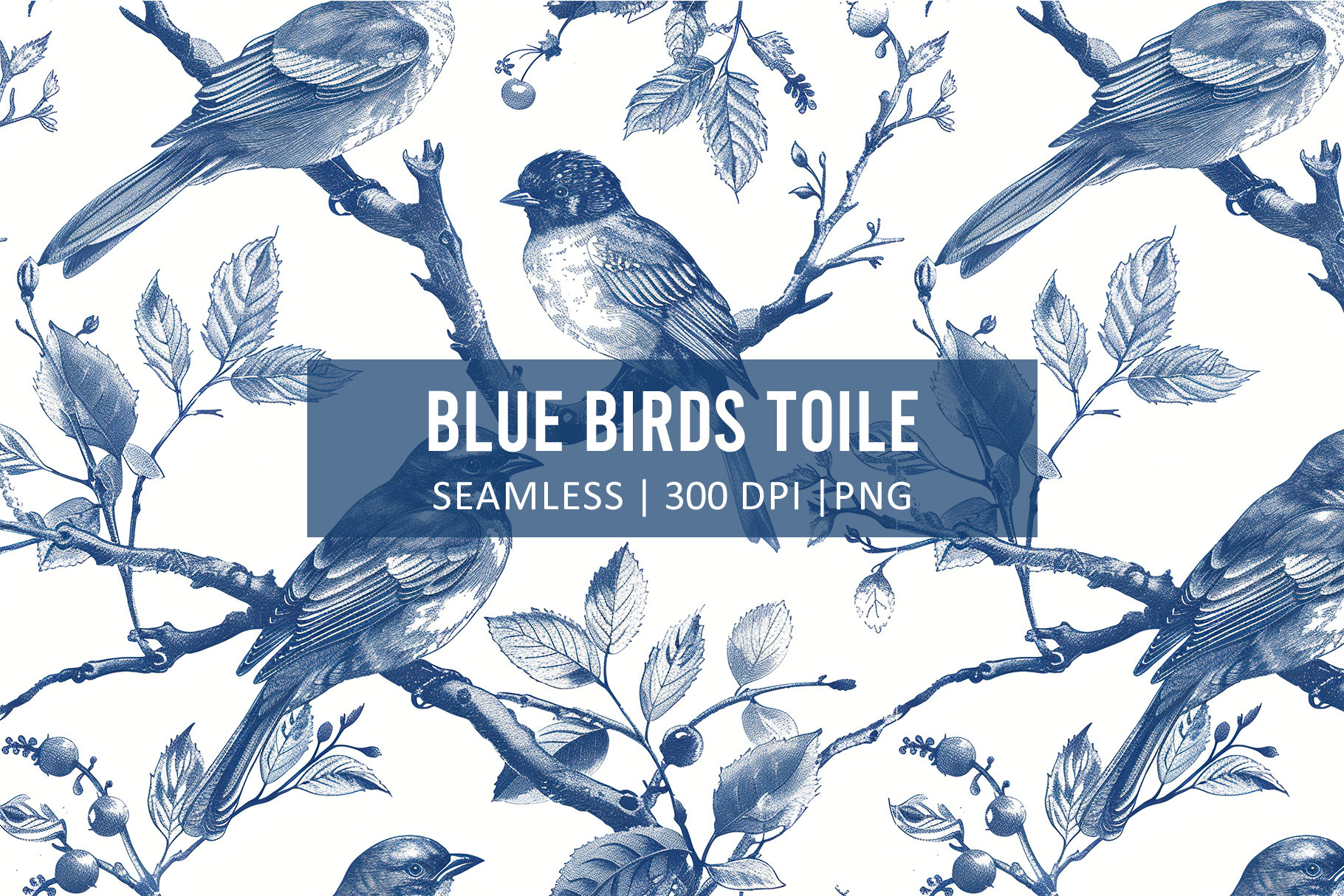 BLUE BIRDS TOILE Seamless Pattern, a Pattern Graphic by AYAKA Studio Co.