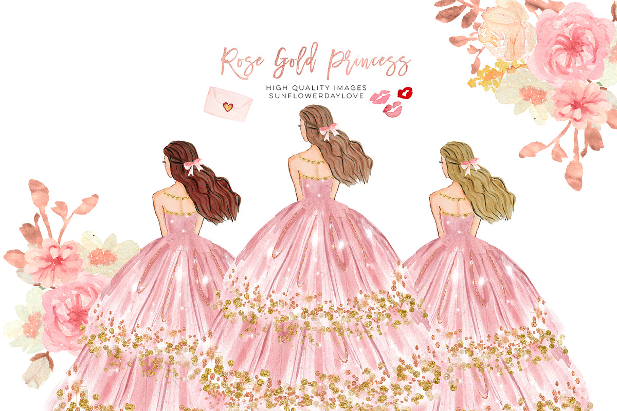 Pink Princess Flowers Clipart, an Illustration by Sunflower Day Love