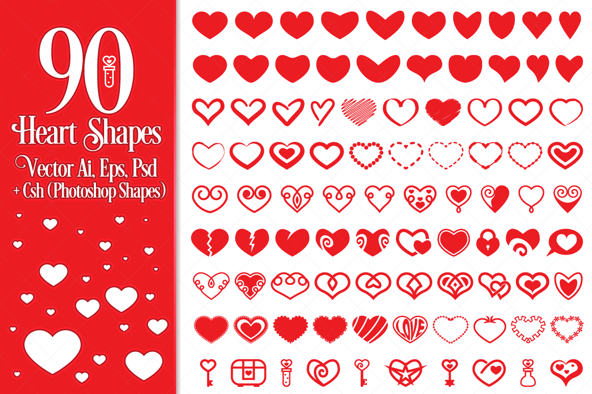 90 Vector Heart Shapes, a Shape Add-On by pixaroma