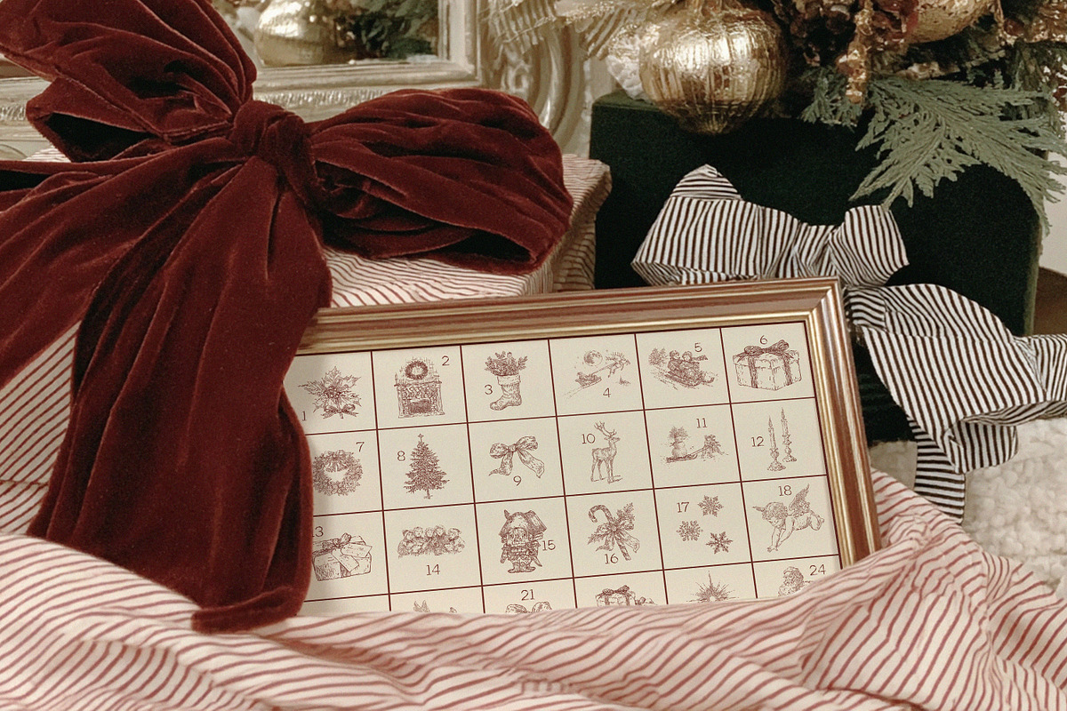 Christmas Melodies Vintage Line Art