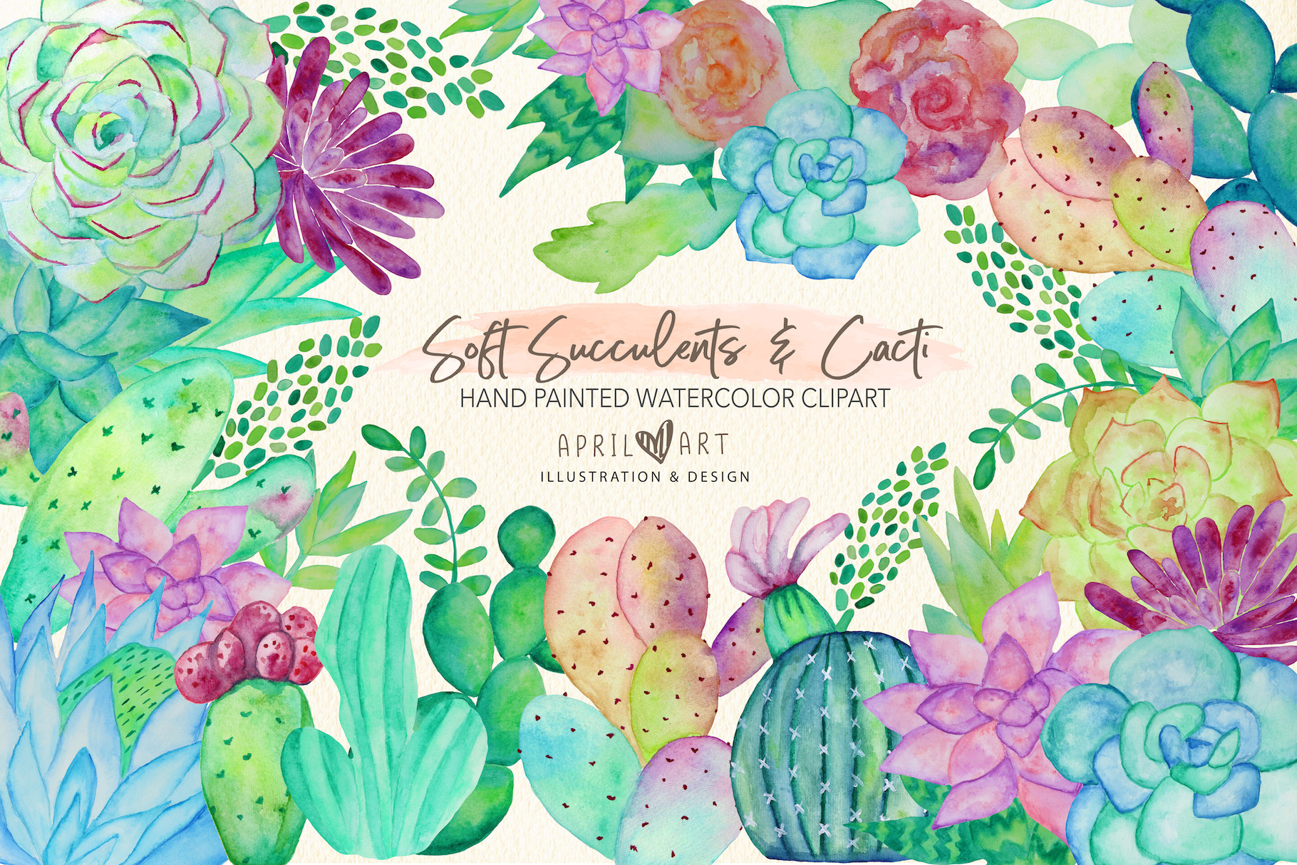 Cacti & Succulent Watercolor Clipart, an Illustration by AprilHeartsArt