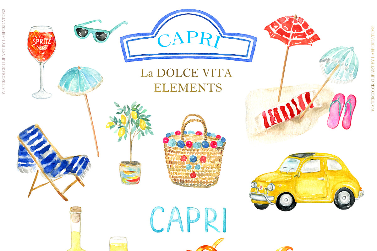 CAPRI Watercolor Clipart Collection