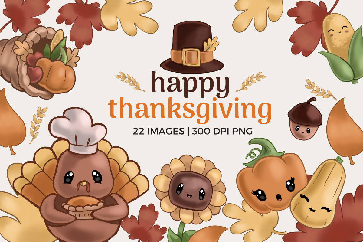 Cute Thanksgiving Clipart, an Illustration by TheClipAtelier