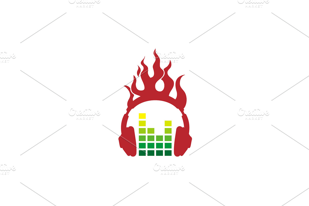 Headphone, Flame & Sound Graph Logo, a Branding & Logo Template by Enola99d