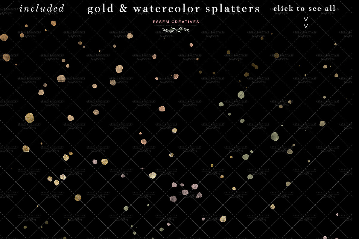 Gold Watercolor Paint Splatters PNG, an Illustration by Essem Creatives