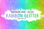 Glitter Digital Paper - Rainbow, a Texture Graphic by The Glitter Gal