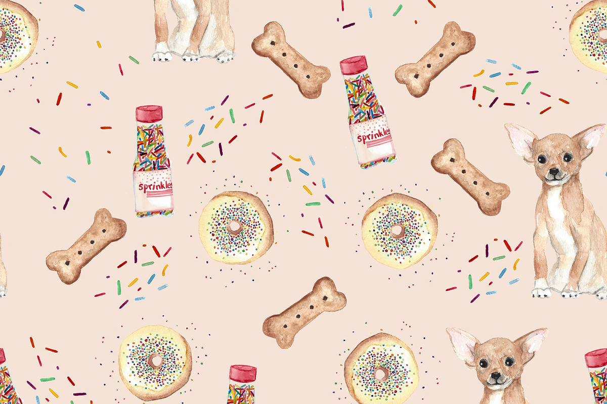 Watercolor Clip Art - Dogs n Donuts, an Illustration by Maria B. Paints