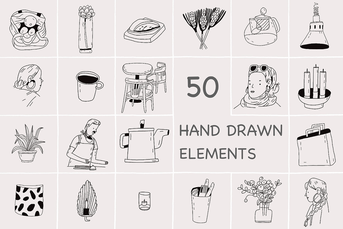 50 Hand Drawn Logo Elements PSD, an Object Graphic by Sasha Mitkalova