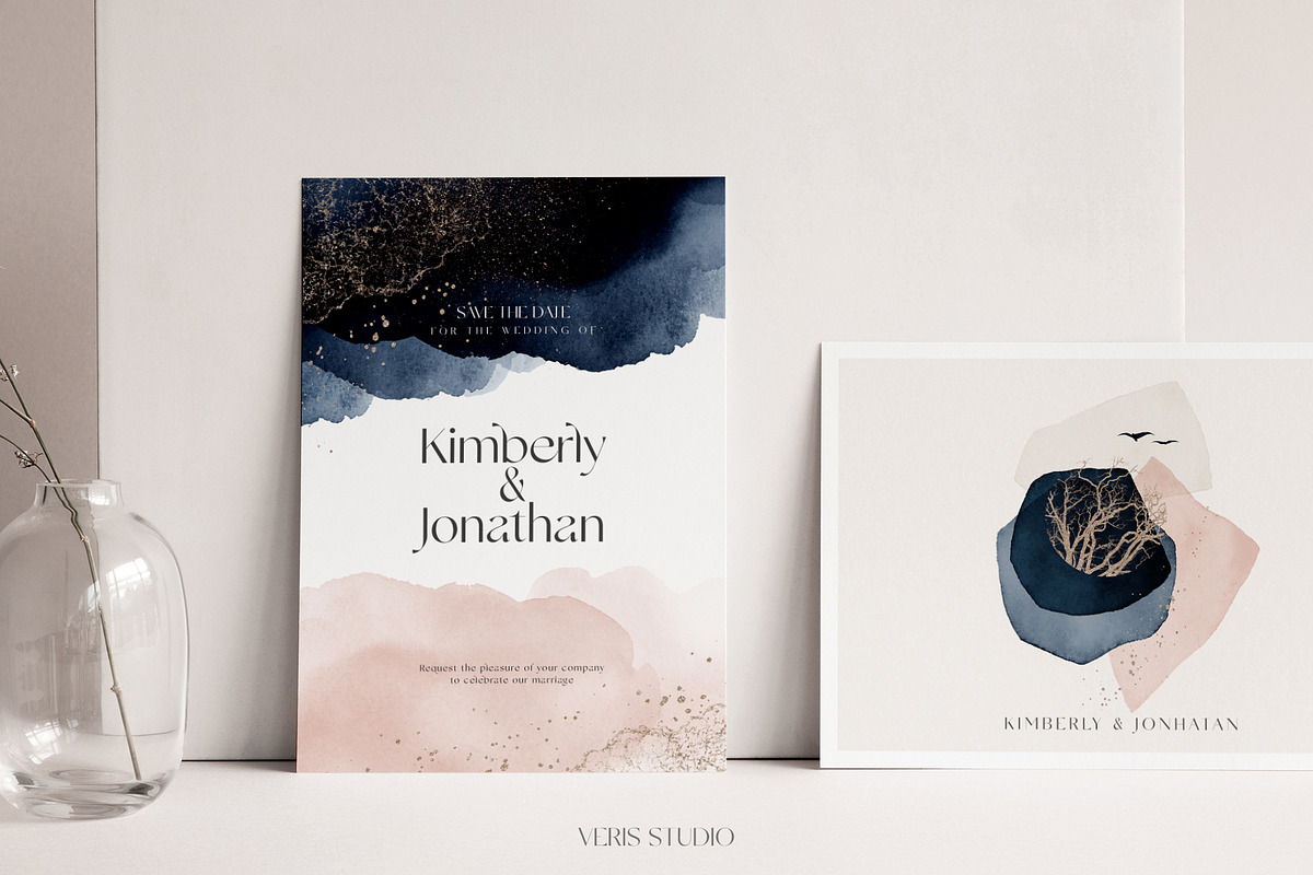 Abstract Navy Blue Watercolor Shapes, a Texture Graphic by Veris Studio