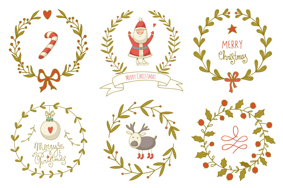 Hand drawn Christmas wreaths set, an Illustration by Blue Ink Studio