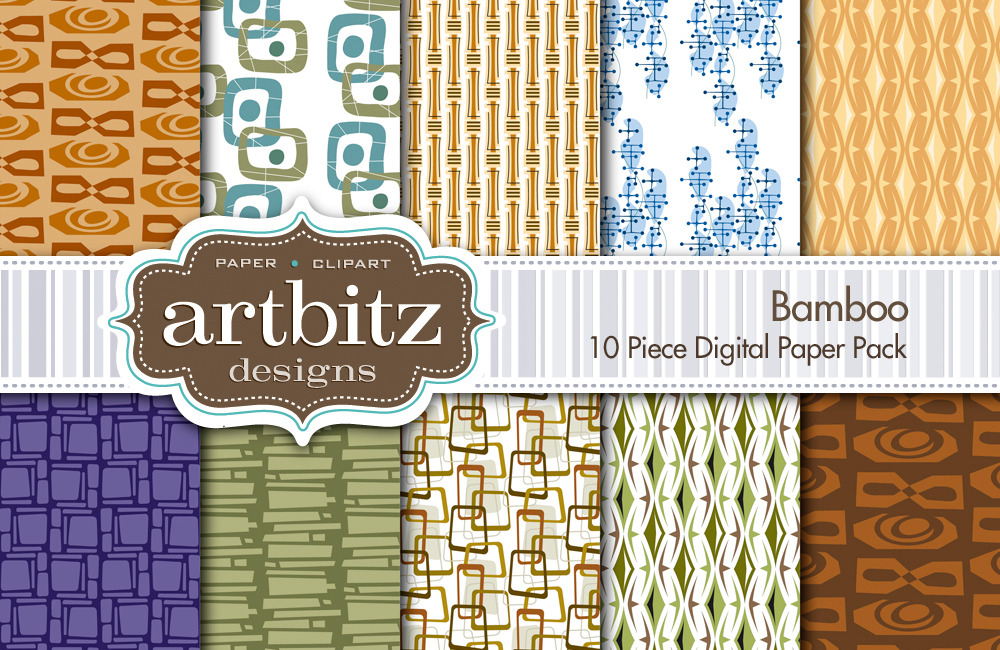Bamboo Tiki Atomic Digital Paper, a Pattern Graphic by ArtBitz