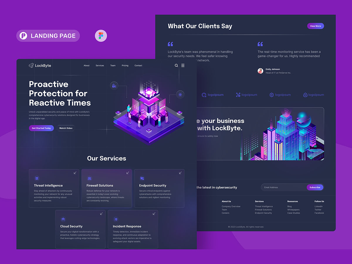 LockByte Cyber Security Landing Page, an UI Kit Template by peterdraw