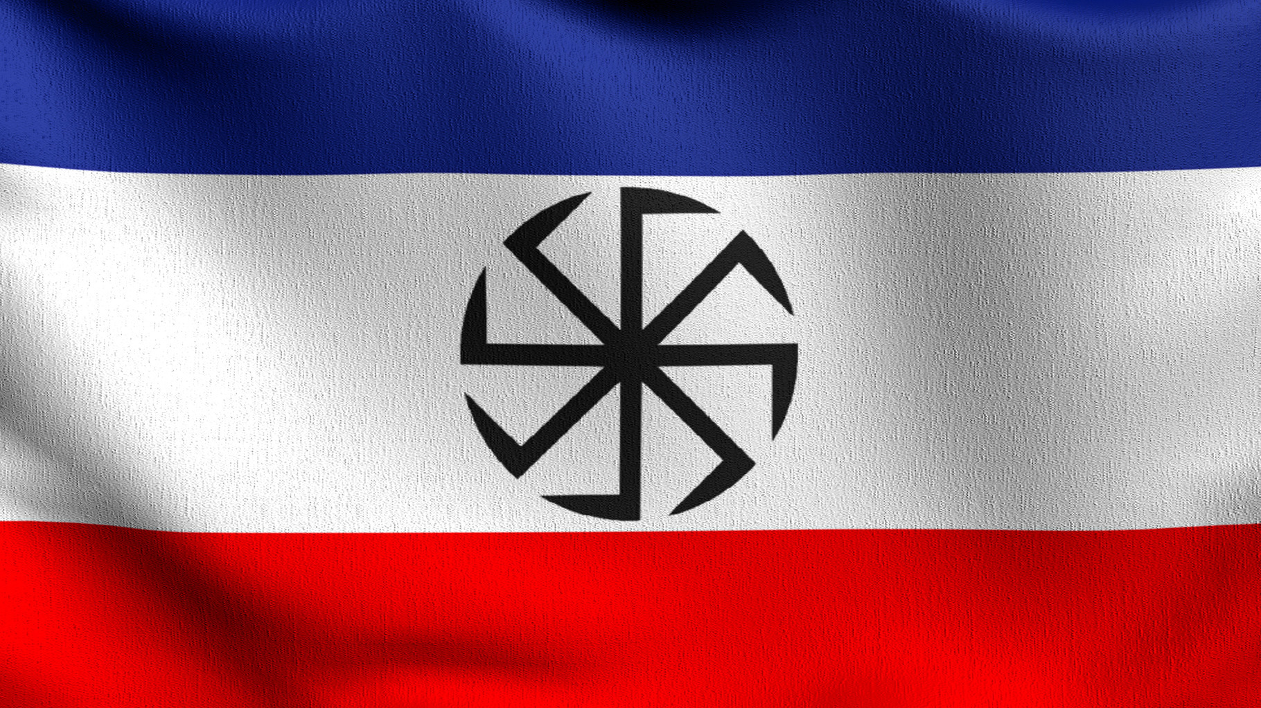 Kolovrat, HOLY or Slavic flag blowing in the wind. 3D rendering, an ...