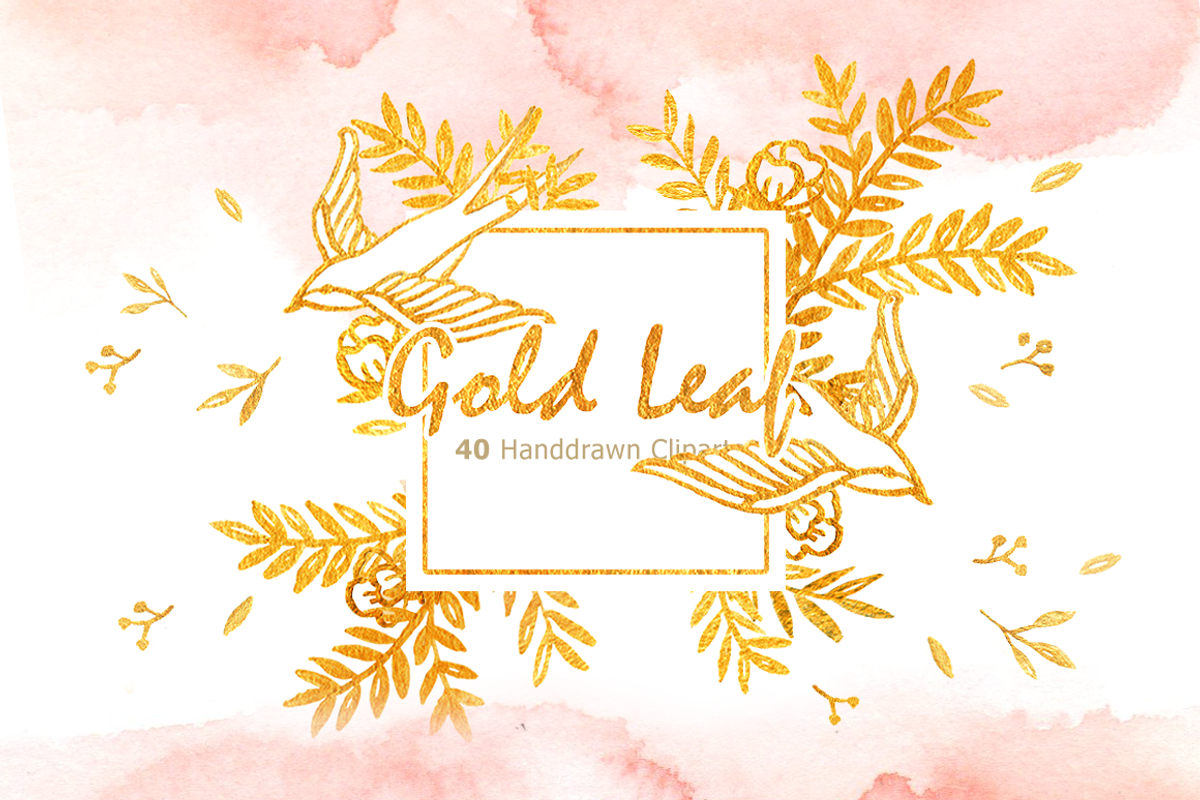 Gold Leaf Watercolor clipart, an Illustration by everysunsun