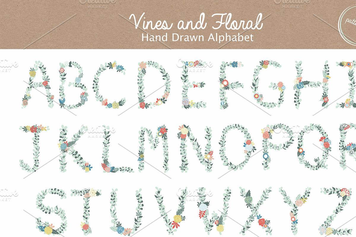 Vines and Floral Alphabet, an Illustration by patternpop studio