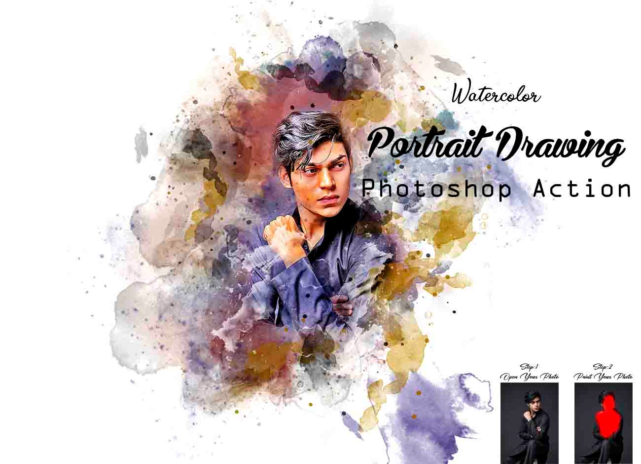 Watercolor Portrait Drawing, an Action Add-On by Studio Retouch