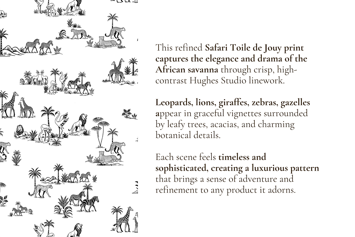 Refined Safari Toile de Jouy Pattern, a Wallpaper Graphic by Hughes Studio