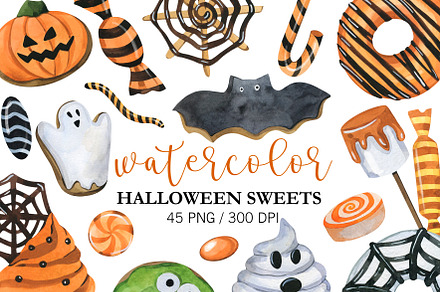 Halloween Watercolor Clipart PNG files