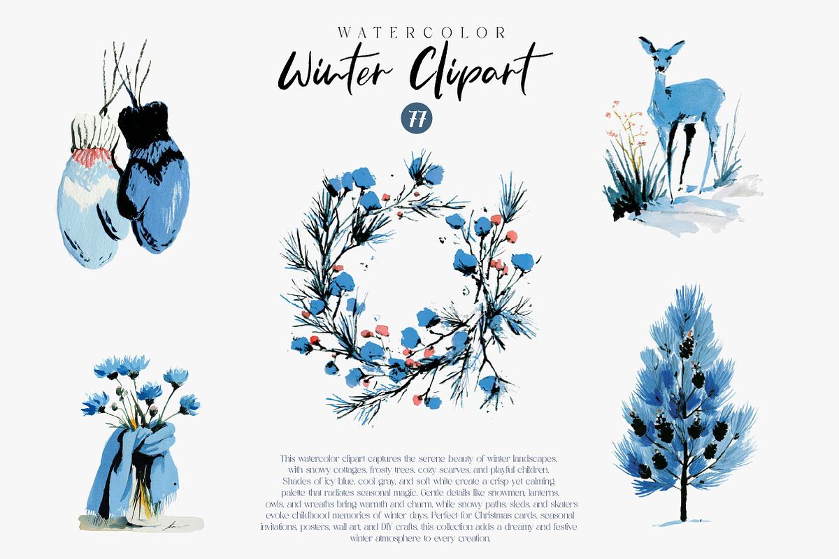Watercolor Winter Clipart Collection, an Illustration by CreationArt