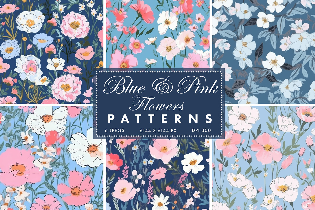 Blue & Pink Floral Patterns, a Pattern Graphic by Ninterints