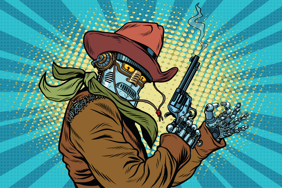 Robot cowboy wild West, OK gesture, a Technology Illustration by rogistok