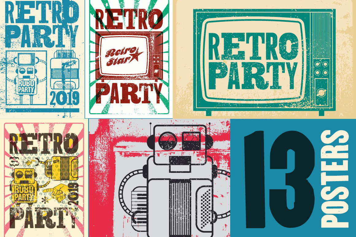 Retro Party grunge posters., a Decorative Illustration by PoPaShop