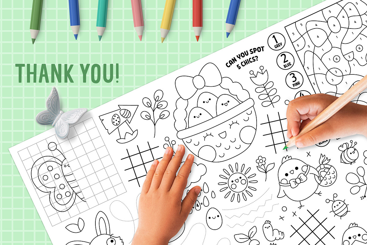 Kawaii Easter coloring activity mats, an Education Illustration by Lexi ...