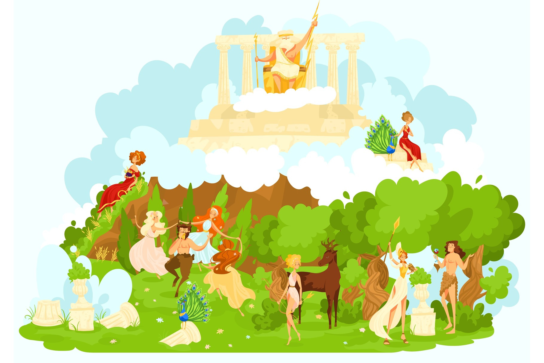 Greek mytholgy, ancient gods cartoon, an Illustration by seahorsevector