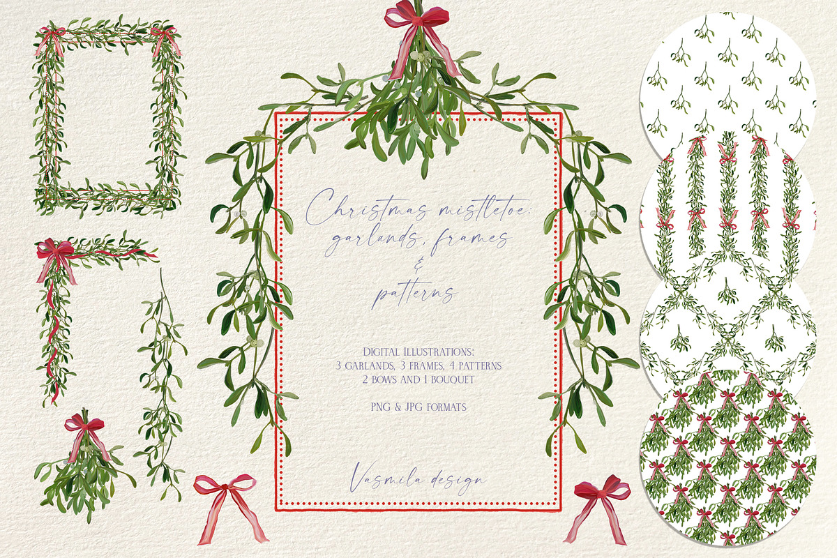 Christmas mistletoe clipart, a Seasonal Illustration by Vasmila