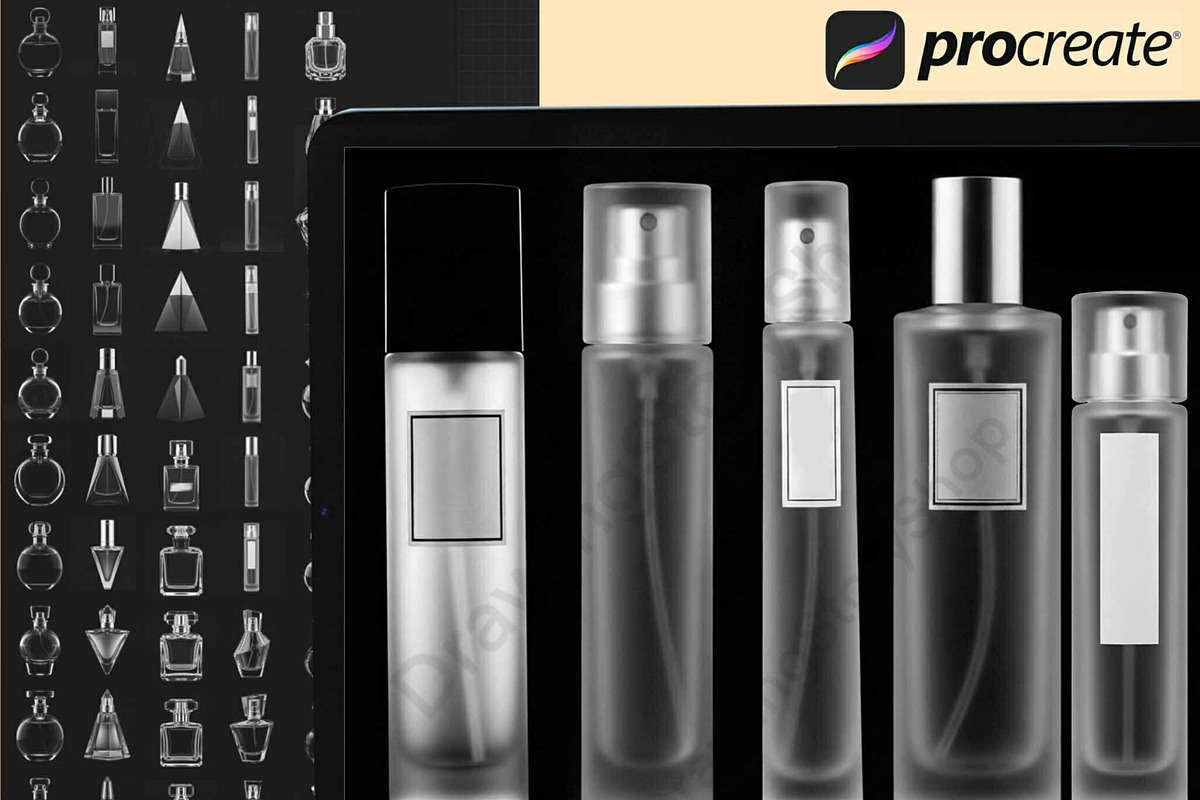 120 Procreate Perfume Bottle Stamps, a Brush Add-On by DrawingStoryShop