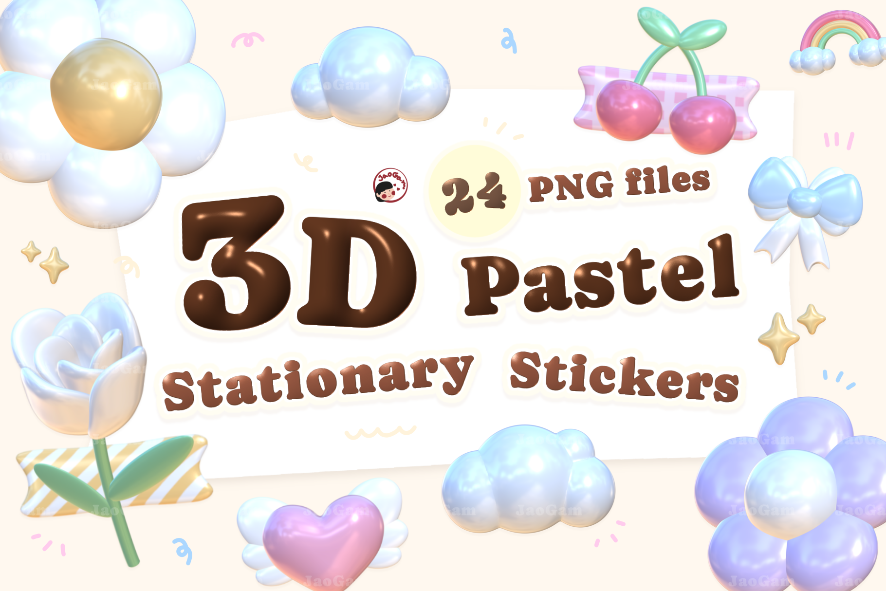 3D Pastel Stationary Stickers, an Object Graphic by JaoGam