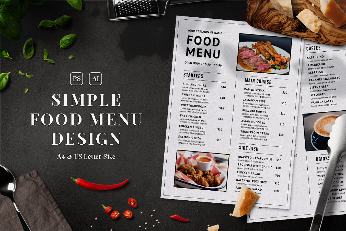 Simple Food Menu, a Print Template by The Savory Directors
